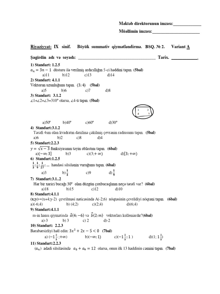 9cu Sinif BSQ 2 a(15sual) | PDF