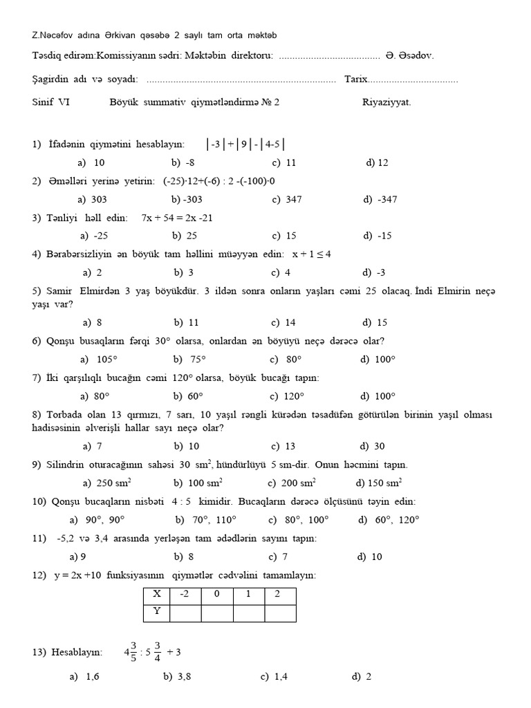6 - S - Riyaziyyat - BSQ 2 | PDF