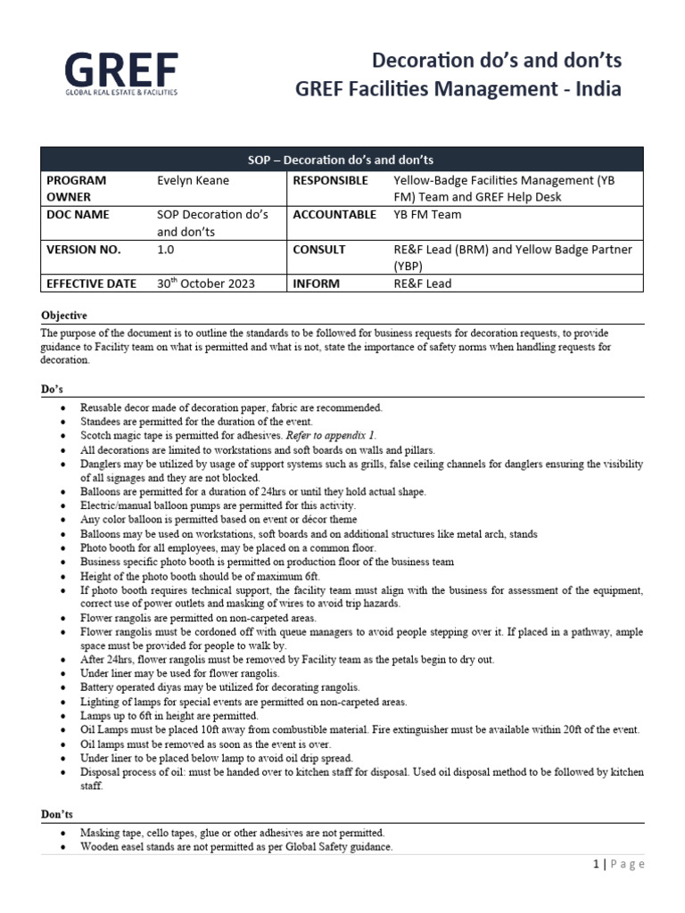 SOP - Decoration Dos and Donts | PDF | Fires