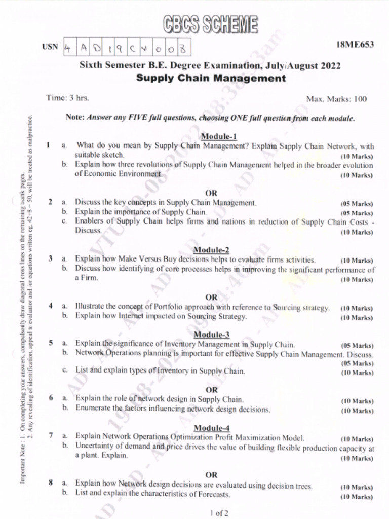 SCM - QP 18ME653 July-Aug 2022 | PDF