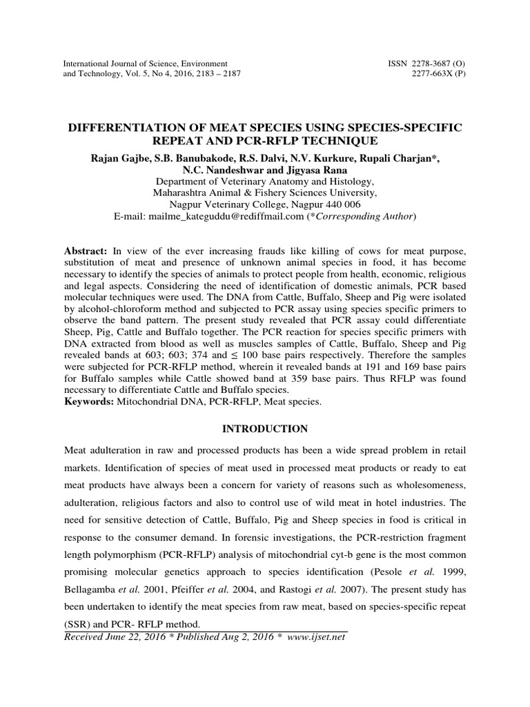Meat Species Differentiation via PCR-RFLP | PDF | Gel Electrophoresis ...