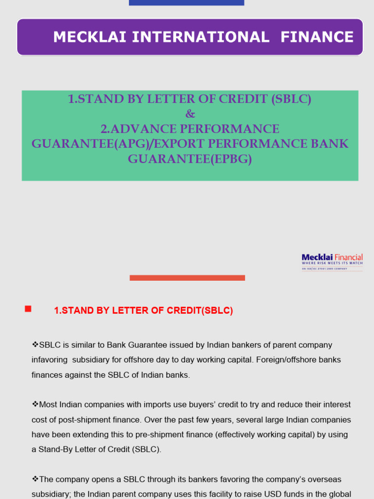 SBLC and APG/EPBG Explained | PDF | Letter Of Credit | Banks