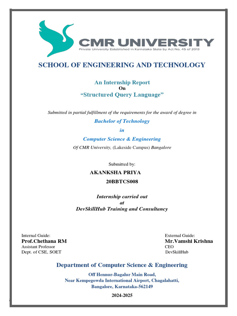 Internship Report Sample | PDF | Relational Database | Database Index