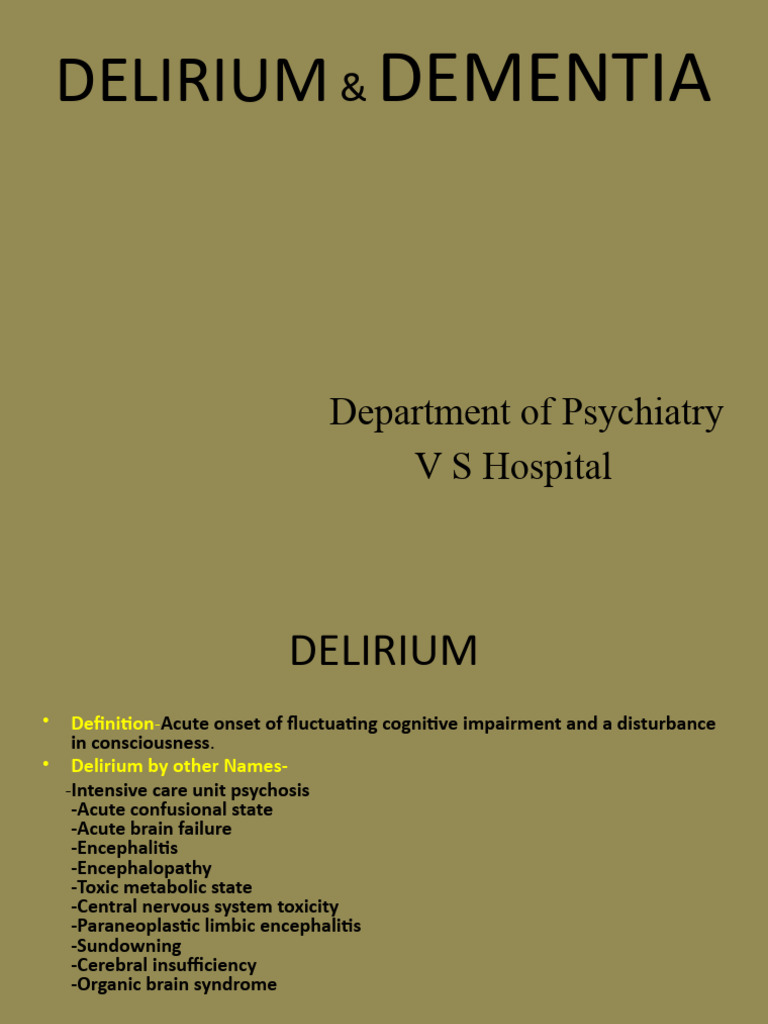 Dementia Delirium | PDF | Dementia | Human Diseases And Disorders