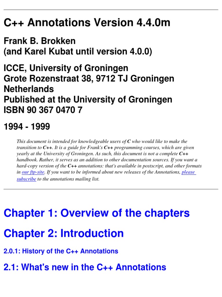 C++ Annotations | PDF | C (Programming Language) | Class (Computer ...