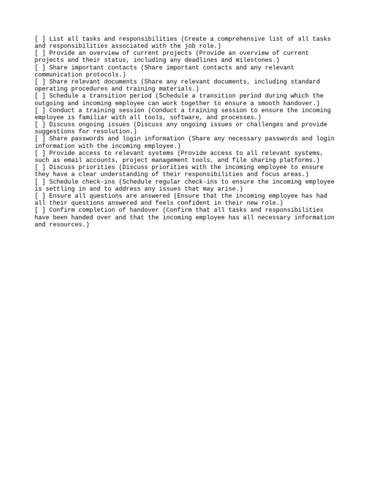 Checklist For Job Handover | PDF