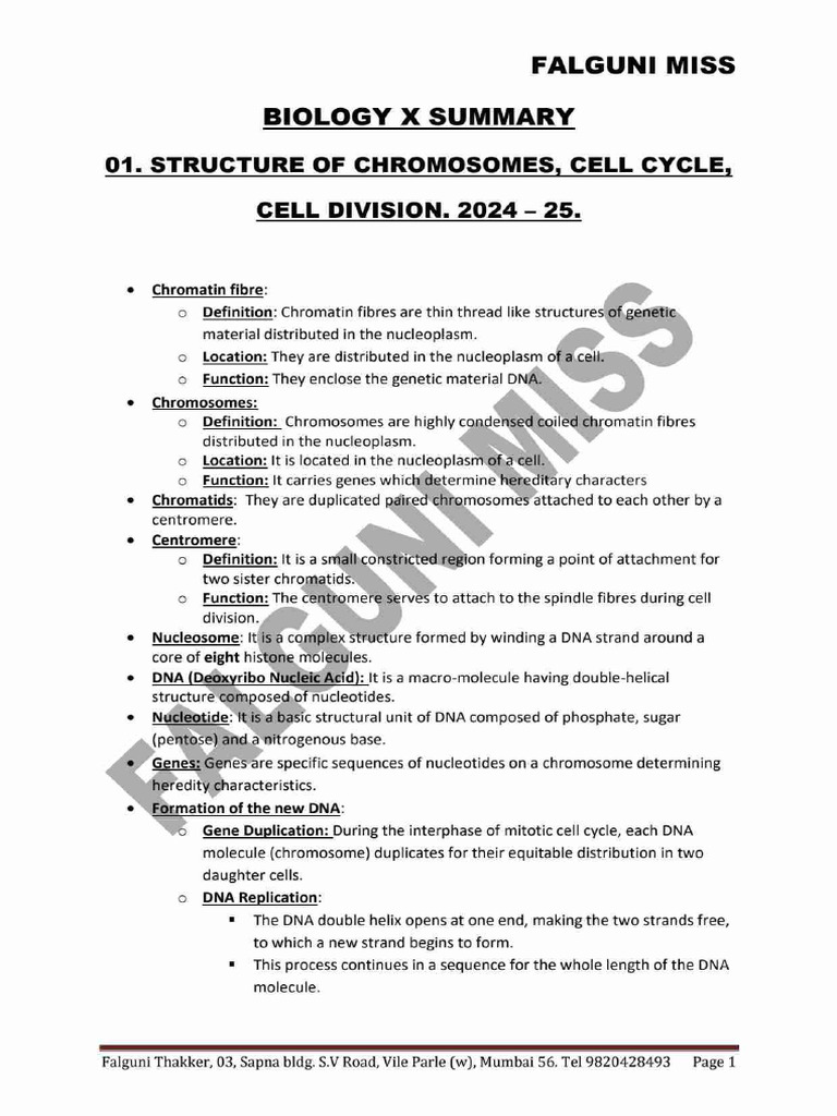 Biology Class X ICSE Cell Division Notes | PDF