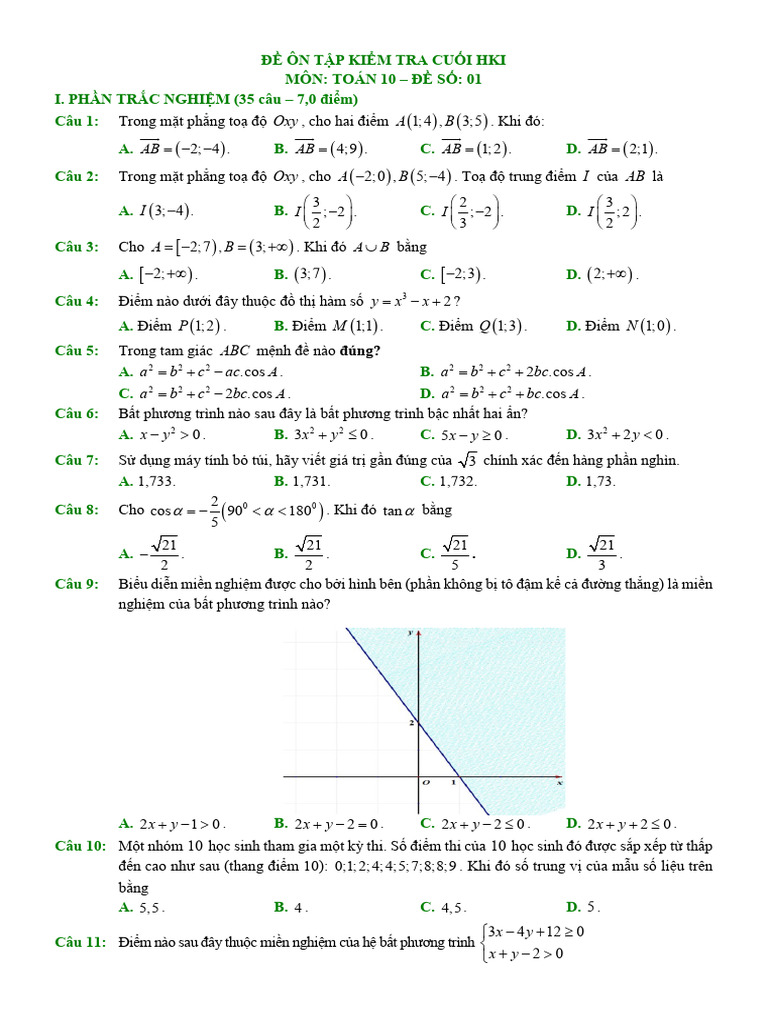 15 de On Tap Kiem Tra Cuoi Hoc Ki 1 Toan 10 Chan Troi Sang Tao | PDF
