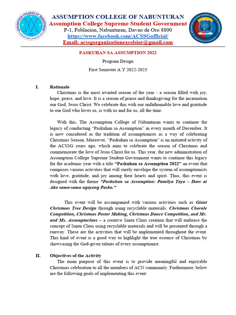 PASKUHAN SA ASSUMPTION 2022 Program Design | PDF