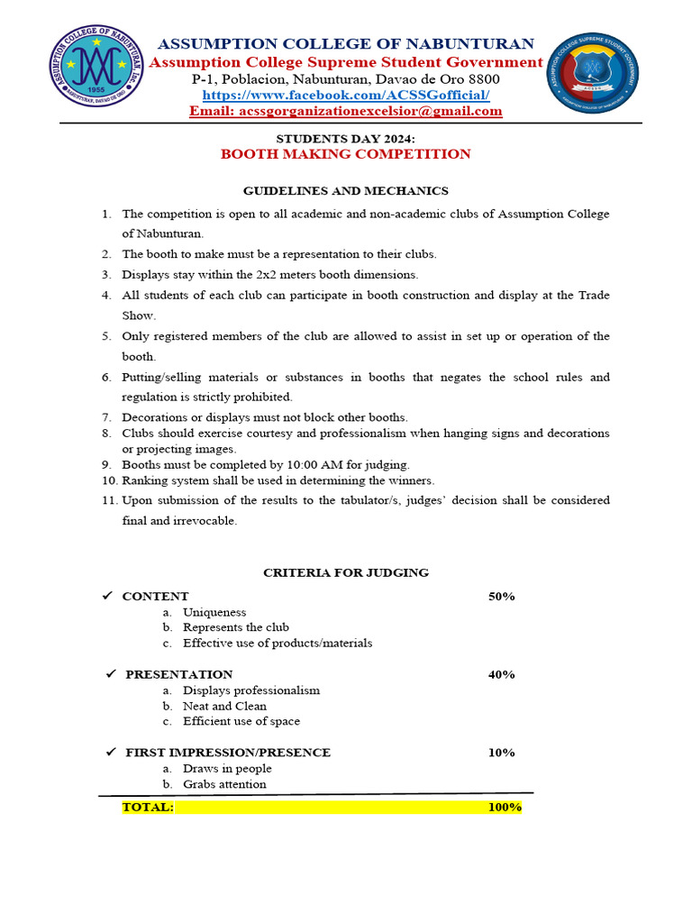 Students Day 2024 Booth Competition Guide | PDF