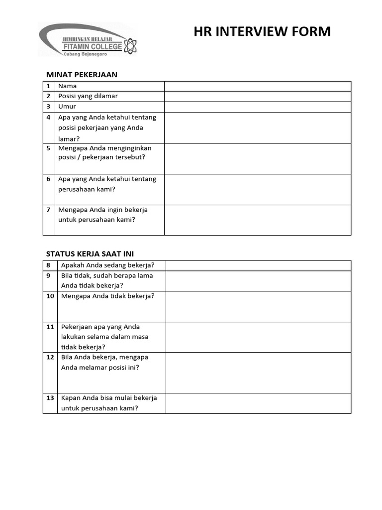 HR Interview Form | PDF