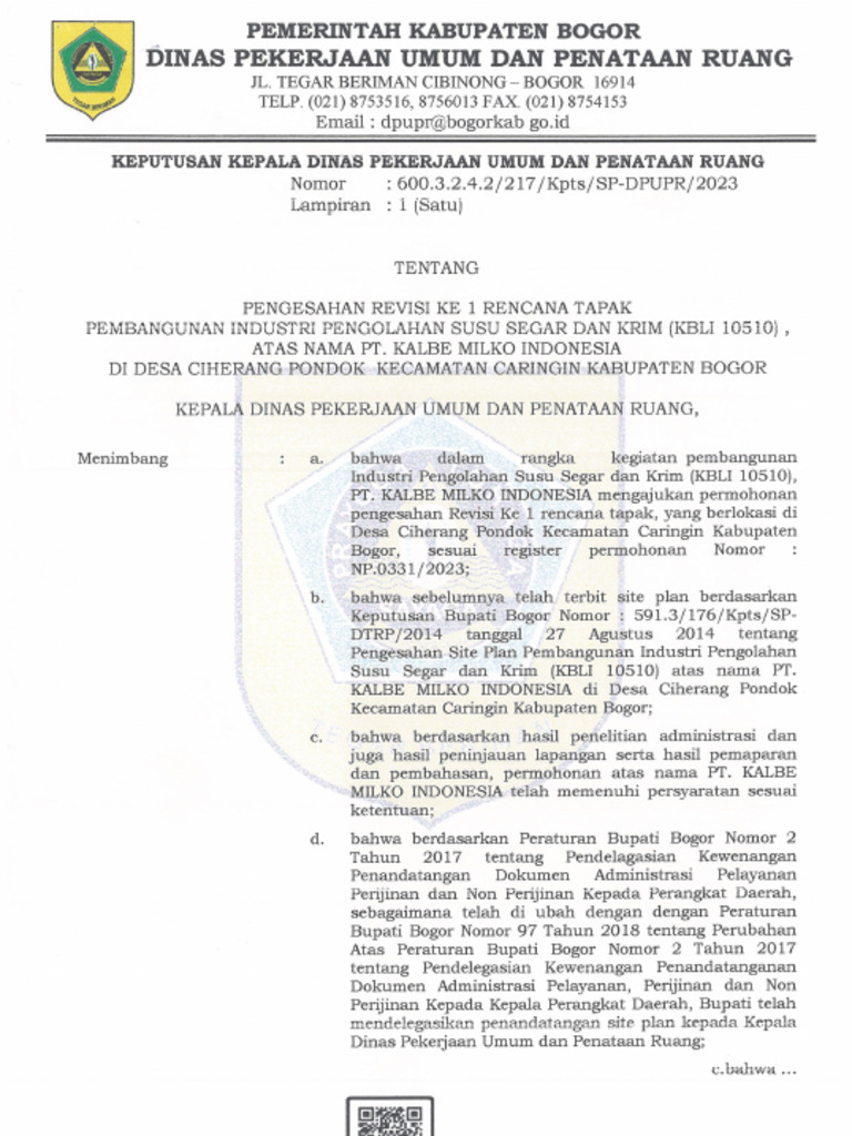 Scan SK Siteplan REV 1 PT Kalbe Milko | PDF