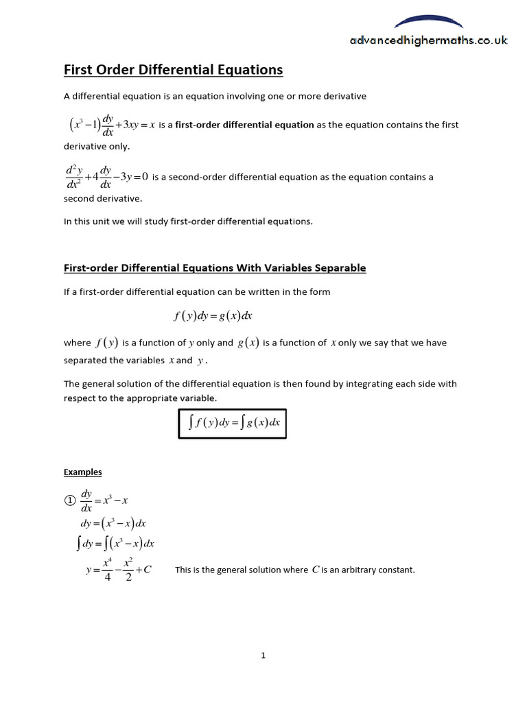 First-Order Differential Equations Guide | PDF | Equations ...