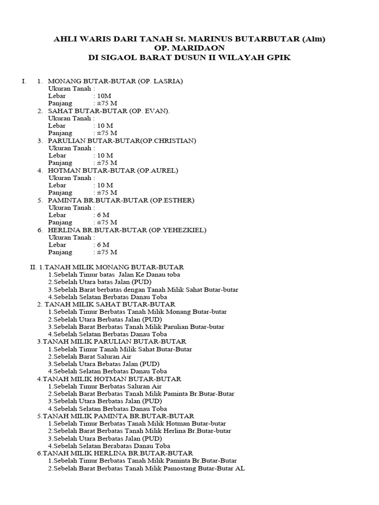 Surat Pernyataan Ahli Waris Marinus Butar-Butar | PDF | Ilmu Sosial | Perjalanan