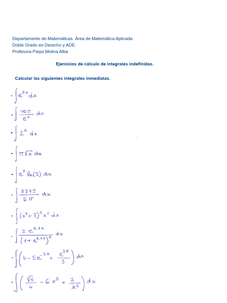 Relacion Ejercicios Integrales Indefinidas | PDF | Integral | Relaciones matematicas