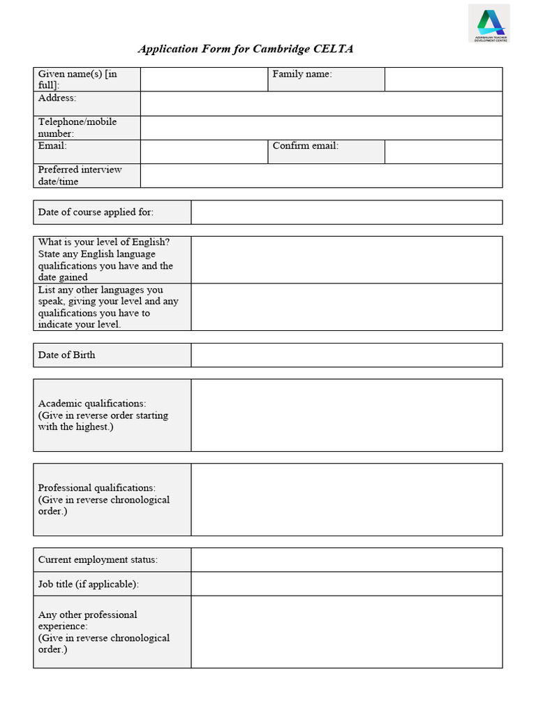 Cambridge CELTA Application Form | PDF | Linguistics | Languages