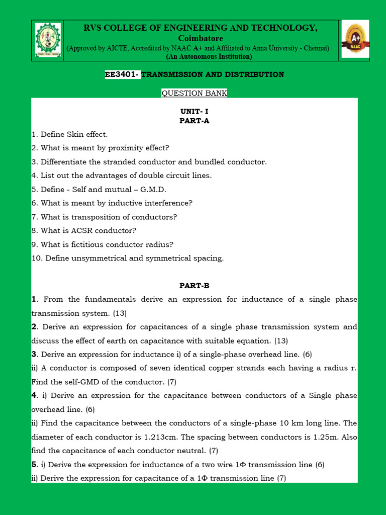 TD Question Bank | PDF | Electric Power Transmission | Insulator ...
