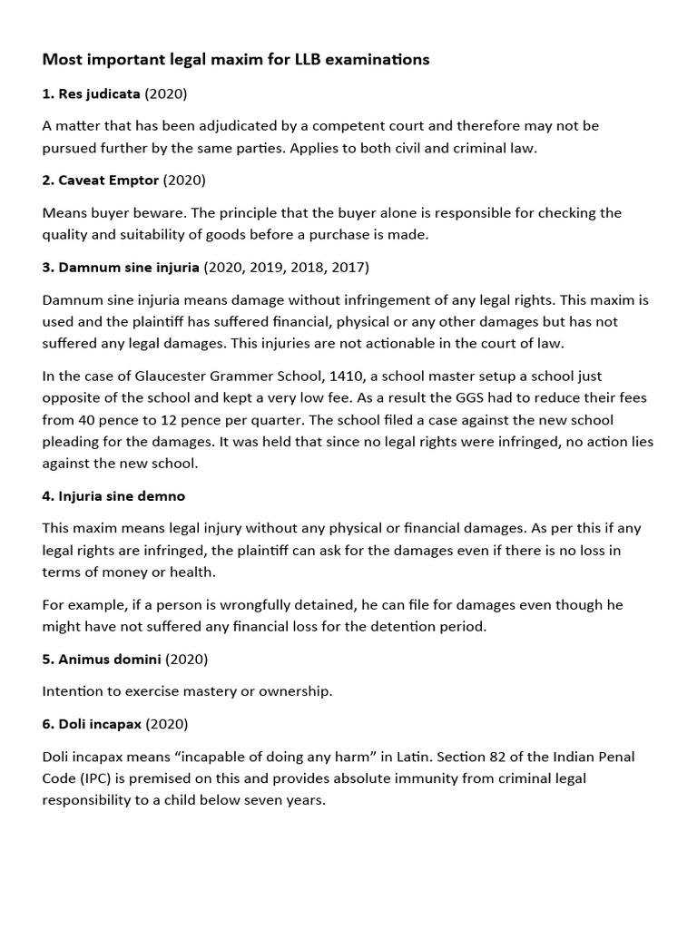 Key Legal Maxims for LLB Exams | PDF | Public Law | Judiciaries