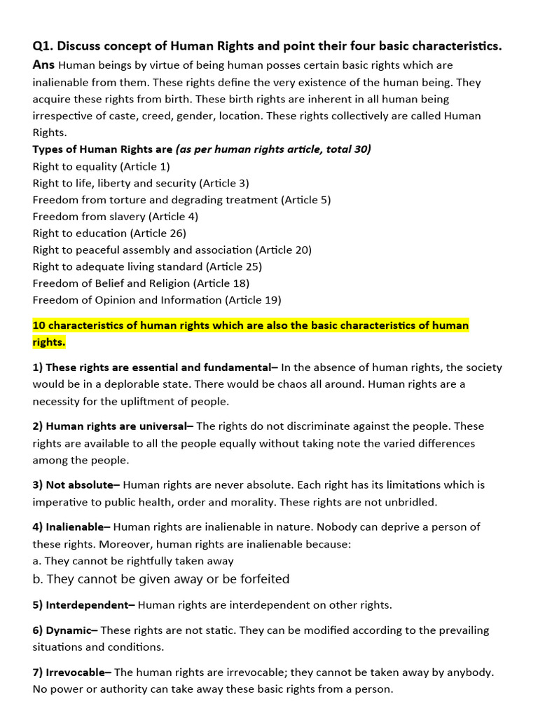Imp qs ans from past paper | PDF | Human Rights | Treaty Imp qs ans from past paper | PDF | Human Rights | Treaty