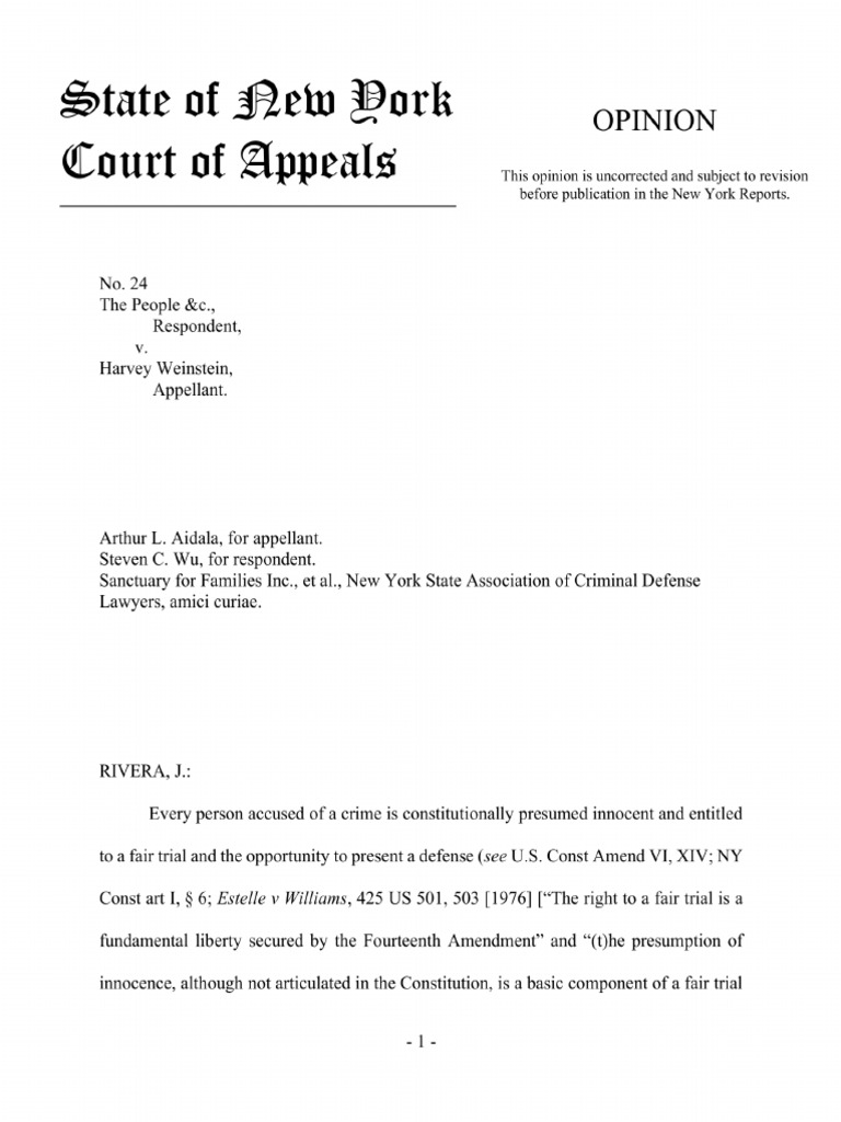 Weinstein Appeal | PDF | Rape | Witness