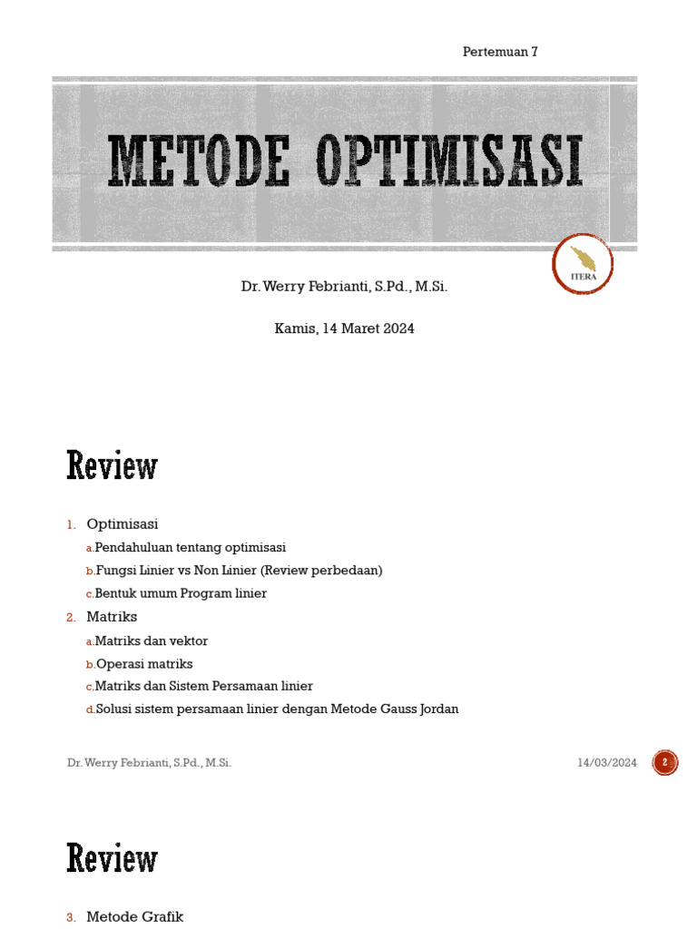 Pertemuan 7 Metode Optimisasi | PDF