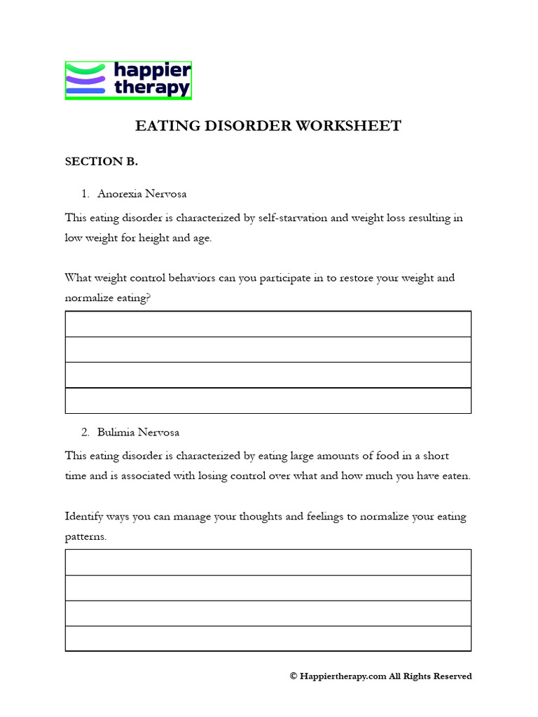 Eating Disorder Management Worksheet | PDF | Eating Disorder | Mental ...