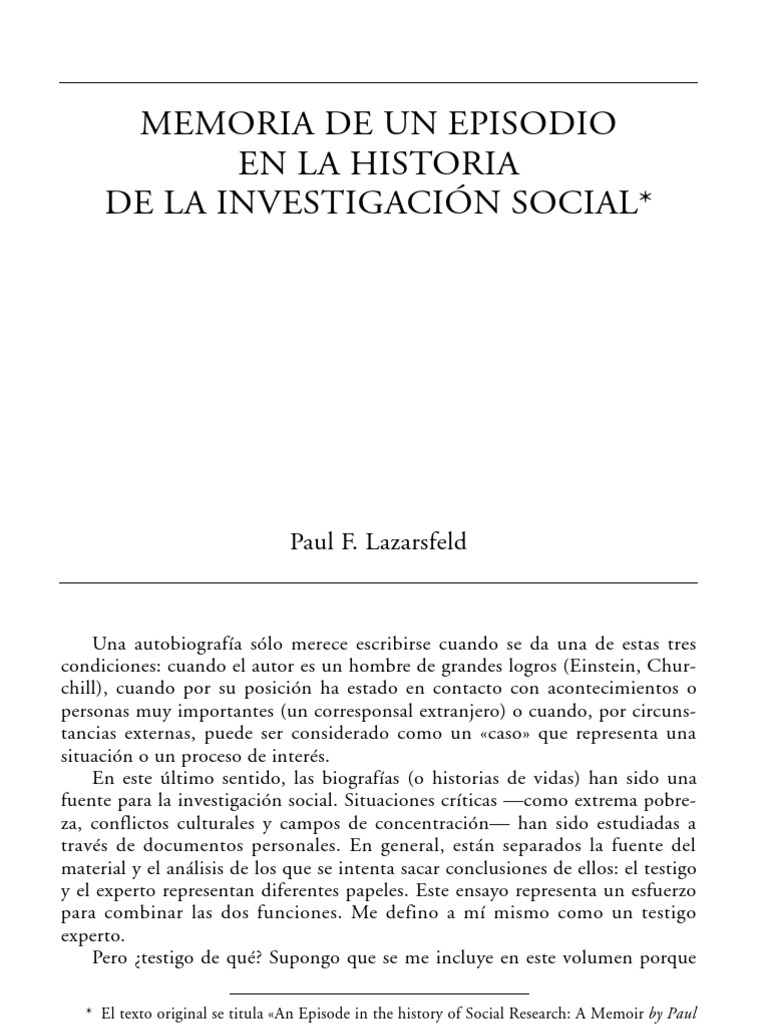 Memorias de Paul F. Lazarsfeld | PDF | Empirismo | Max Weber