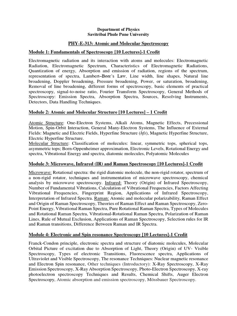 RCK-PHY-E313-Atomic and Molecular Spectroscopy Syllabus-Students | PDF ...