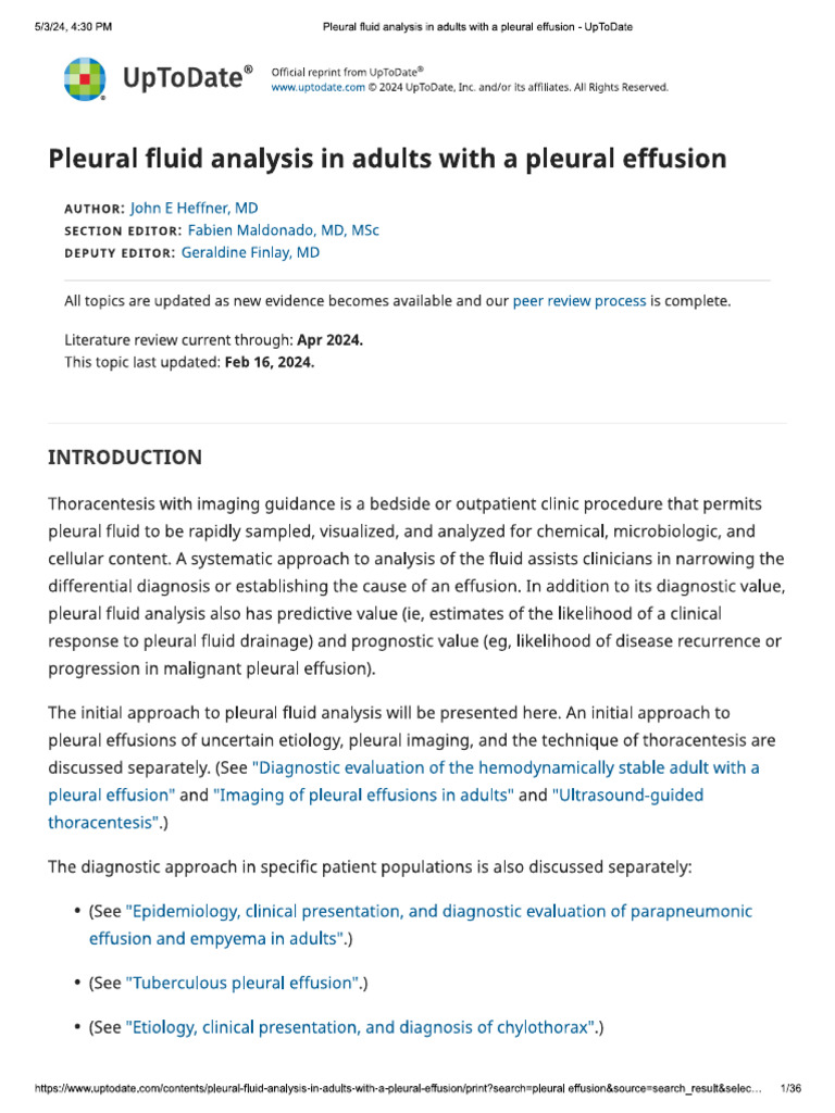 Derrame Pleural Uptodate | PDF