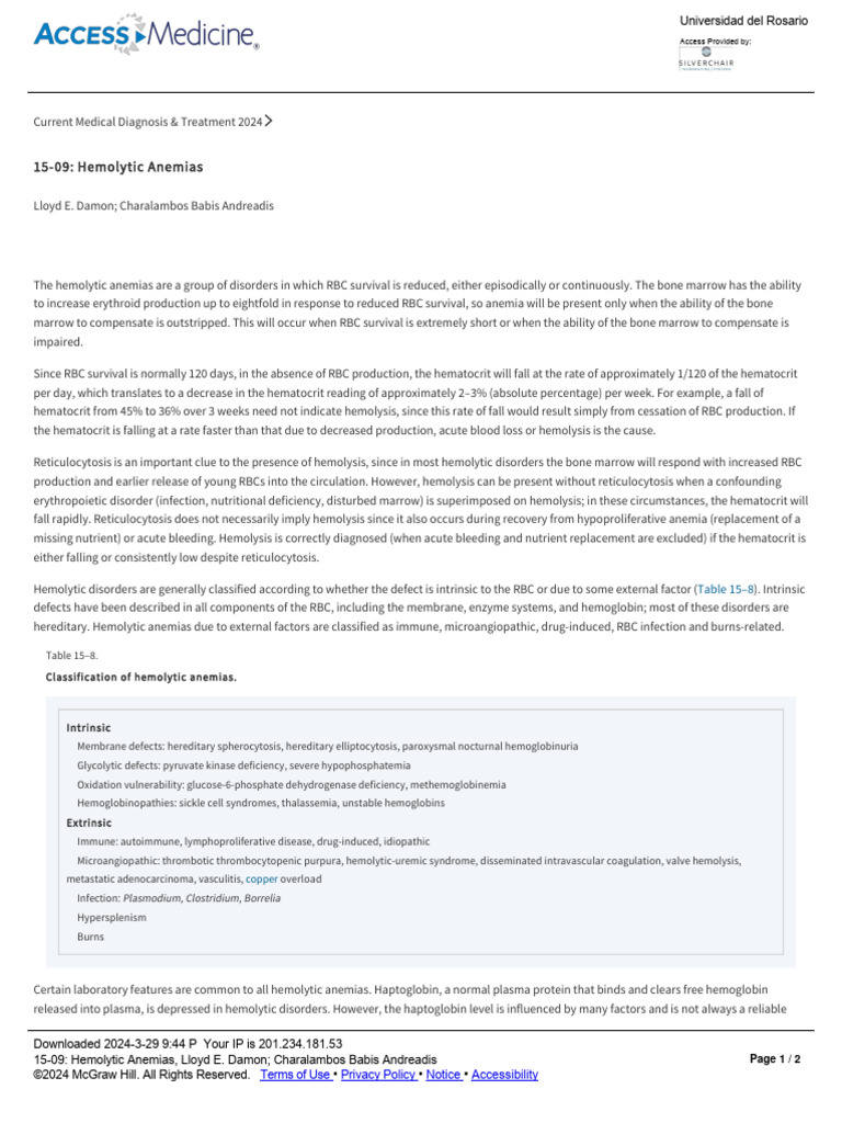 15-09 - Hemolytic Anemias | PDF | Anemia | Red Blood Cell