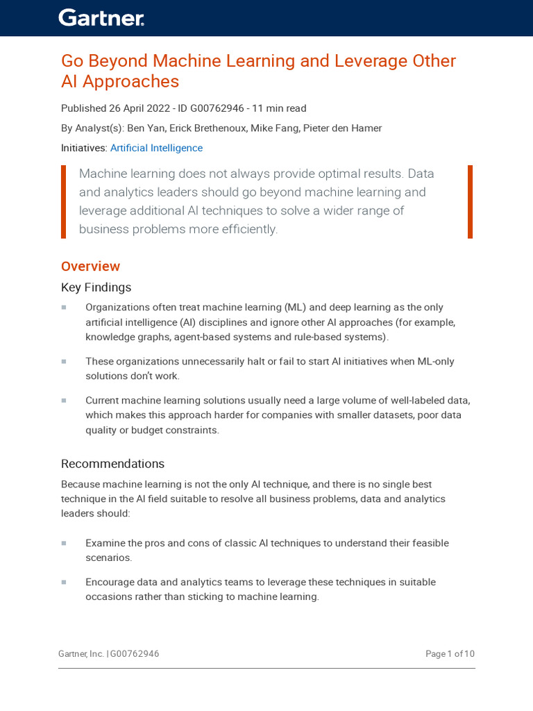 Gartner - Go - Beyond - Machine - Learning - and - Leverage - Other - AI - Approaches | Download ...