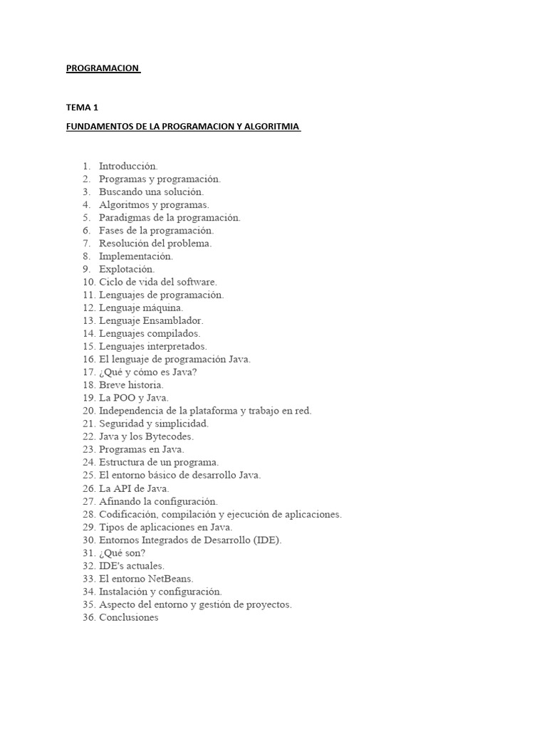 Indice Fundamentos de La Programacion y Algoritmia | PDF