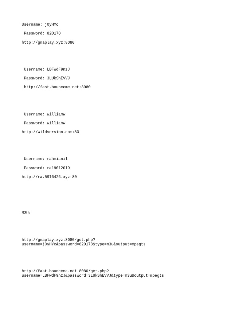IPTV Login Credentials List | PDF