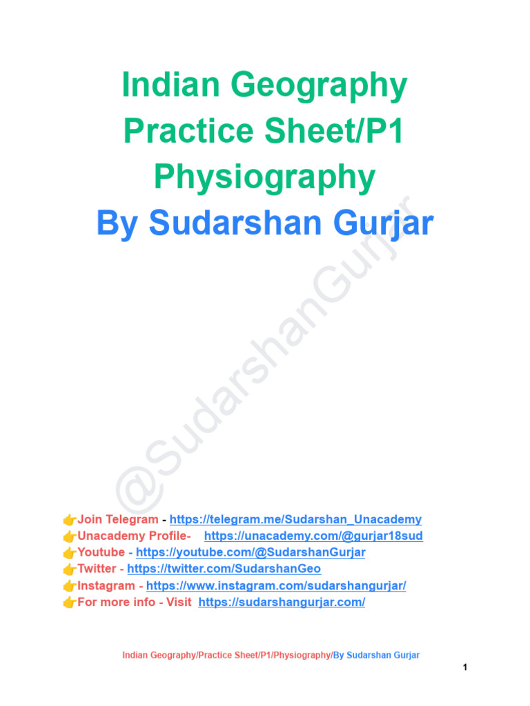 Indian Geography Practice Sheet/P1 Physiography: by Sudarshan Gurjar | Download Free PDF ...