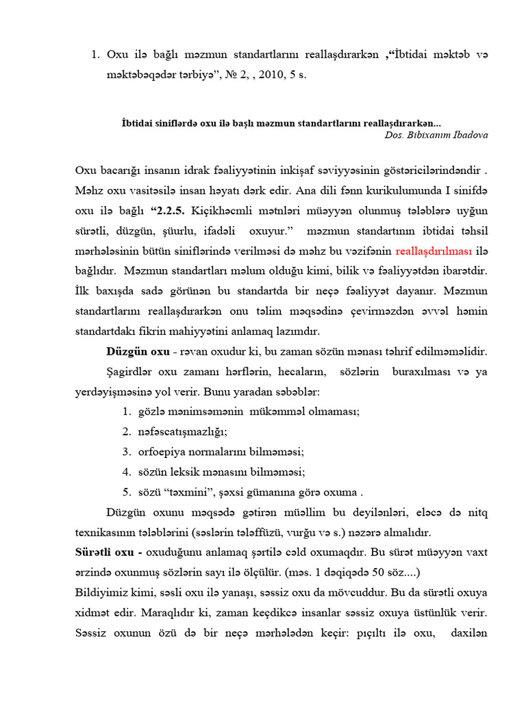Oxu Standartlarini Reallasdirarken Mektebeqeder Terbiye | PDF