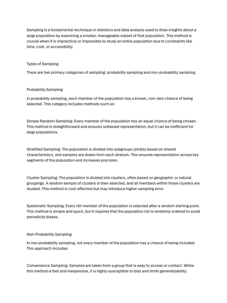 Sampling Is A Fundamental Technique in Statistics and Data Analysis Used To Draw Insights About ...