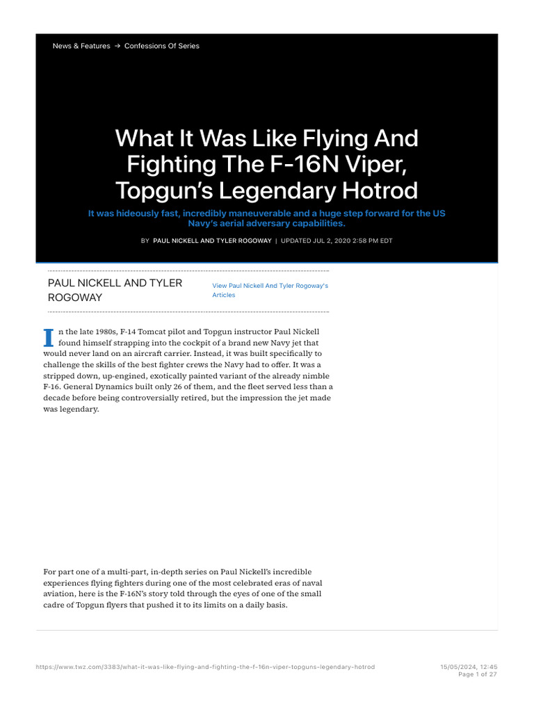 What It's Like To Fly The F-16N Viper, Topgun's Legendary Hotrod | PDF | General Dynamics F 16 ...