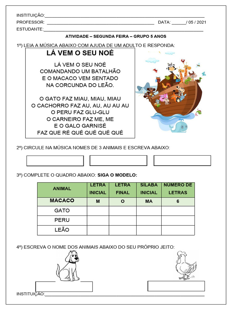 ATIVIDADES ARCA DE NOE - Ok | PDF | Arco-íris | Cor