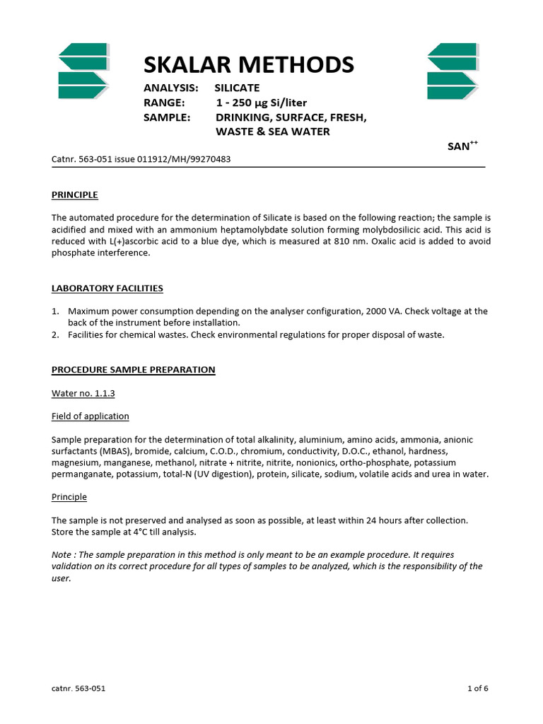 Silicate Analysis Method for Water | PDF | Acid | Water