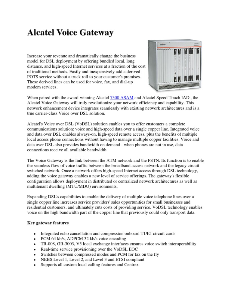 Alcatel Voice Gateway | PDF | Digital Subscriber Line | Internet Access