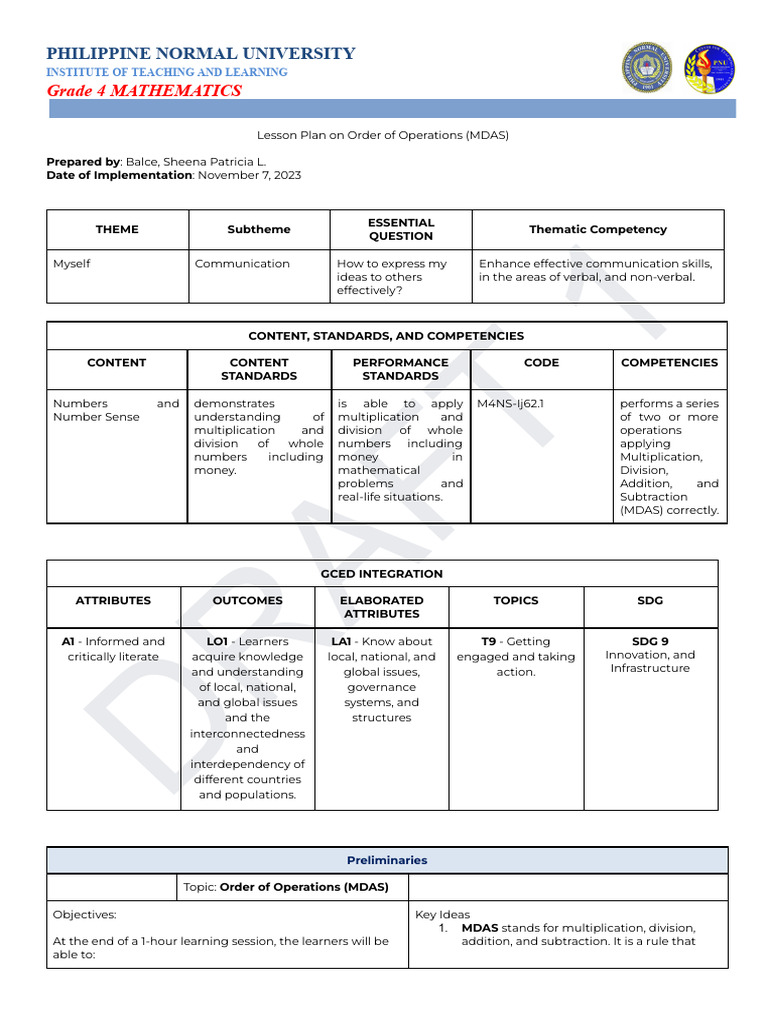 WEEK 5 - Balce - LP - Mathematics - GCED Integration | PDF ...