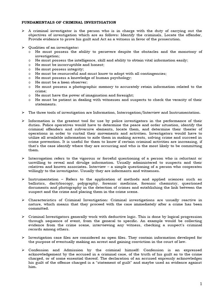 Cdi1 Notes2 | PDF | Confession (Law) | Crime Scene