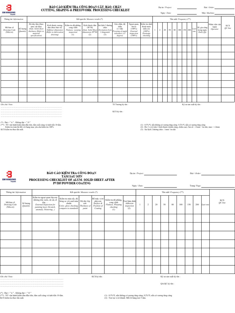 Checklist Gia Công Tấm Alusolid (220206) | PDF