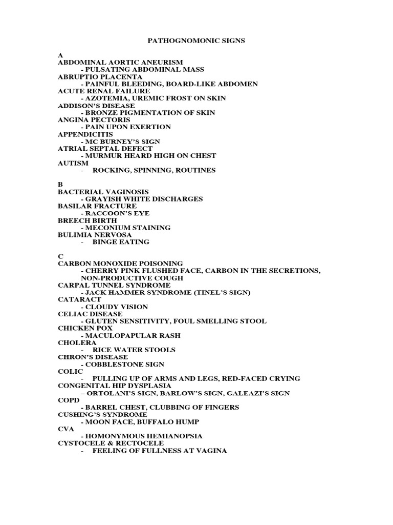 BULLETS-PATHOGNOMONIC-SIGNS | PDF | Human Diseases And Disorders ...
