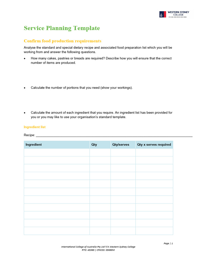Culinary Planning for Students | PDF
