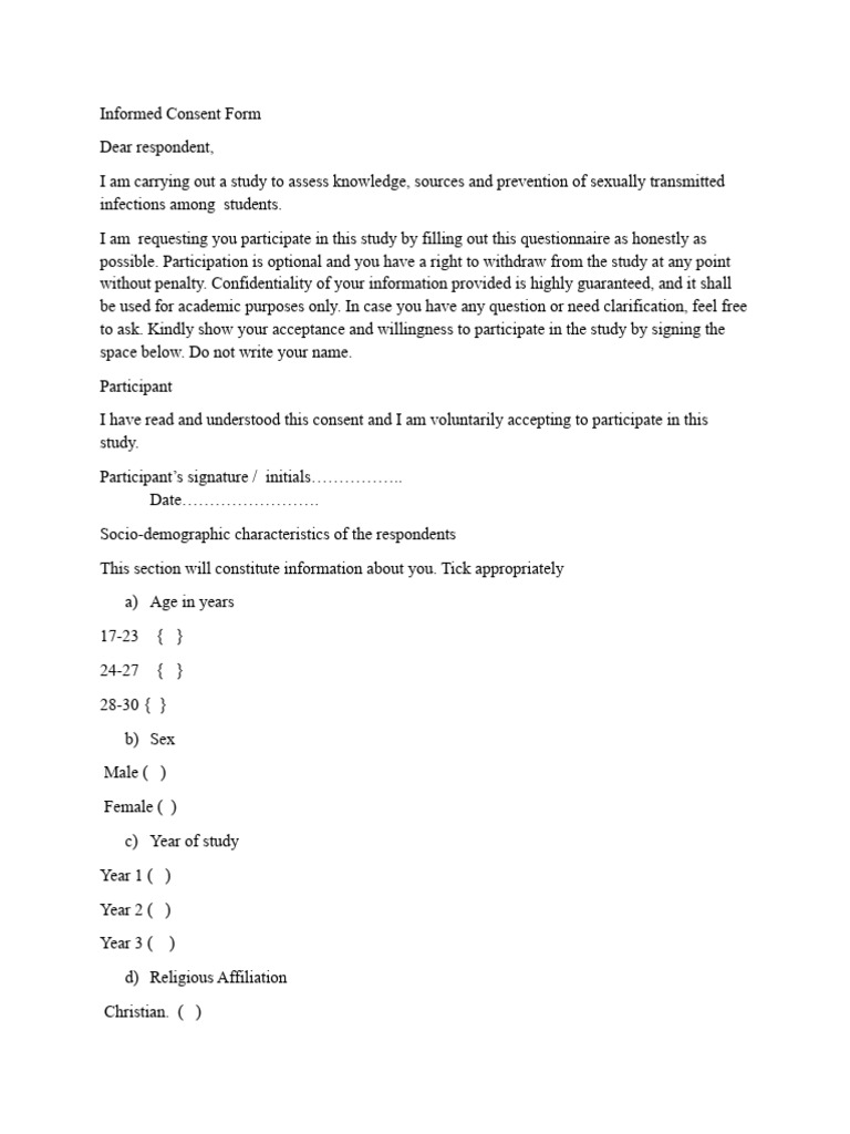 STI Knowledge Assessment Questionnaire | PDF | Sexually Transmitted ...
