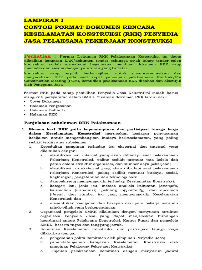 Format Dokumen RKK Keselamatan Konstruksi | PDF