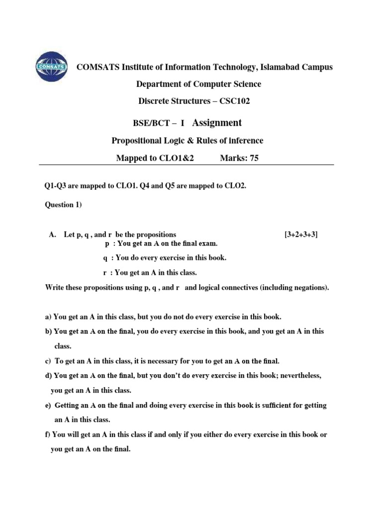 Assignment 1 | PDF | Logic | Metalogic