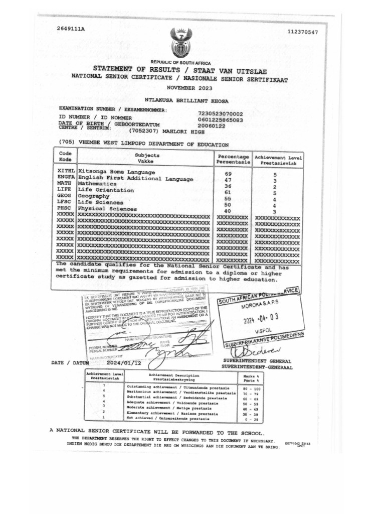 Khosa - 125048.pdf Statement Certificate | PDF