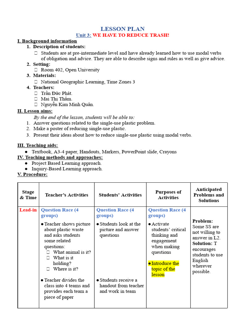 Group 6B - Lesson Plan - Micro-Teaching - PBL | PDF | Multiple Choice ...